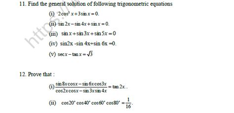 Cbse Class 11 Mathematics Trigonometric Functions Worksheet Set A