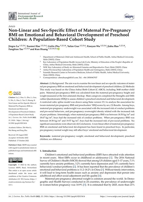 Pdf Non Linear And Sex Specific Effect Of Maternal Pre Pregnancy Bmi