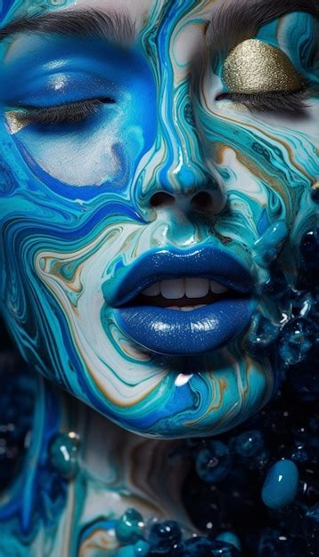 Premium Ai Image A Woman With Blue Lips And Blue Lipstick