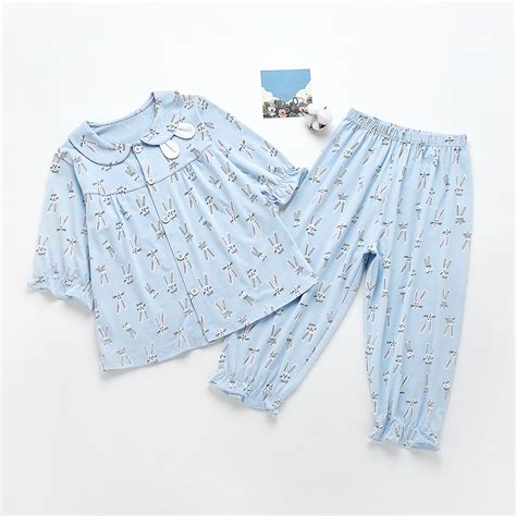 威奇猫女童兰精莫代尔家居服家居裙长袖睡衣空调服小兔子虎窝淘