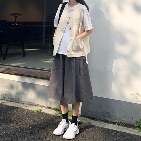自制日式工装伞裙女文艺日系学生复古百搭侧口袋高级灰a字半身裙虎窝淘