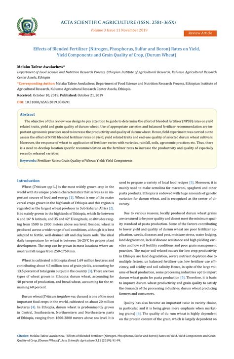 Pdf Effects Of Blended Fertilizer Nitrogen Phosphorus Sulfur And