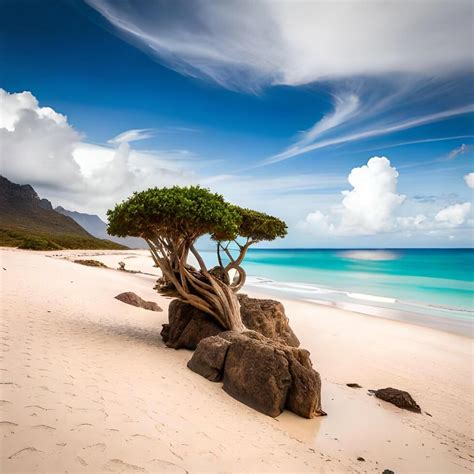 Exotic Trees On The Beach Of Socotra Island Generative Ai Pro Photo