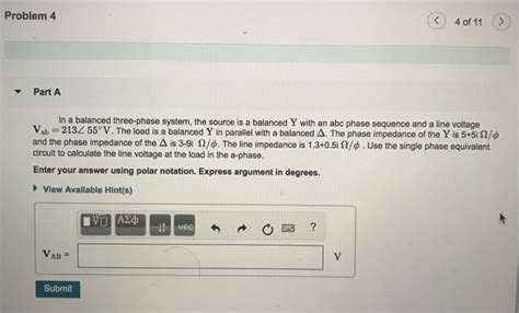 Solved Problem 4 4 Of 11 PartA In A Balanced Three Phase Chegg