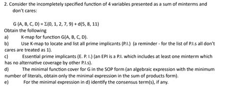 Solved 2 Consider The Incompletely Specified Function Of 4