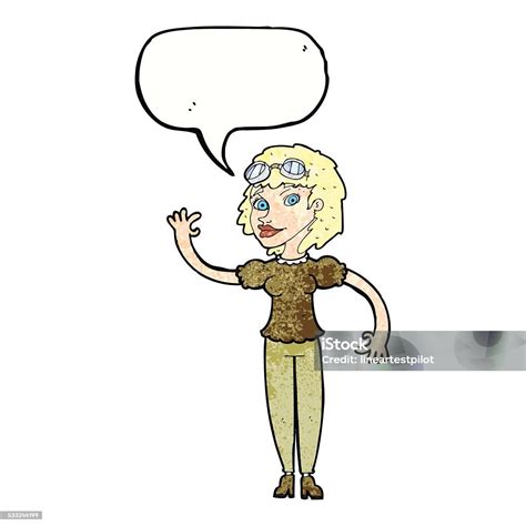 말풍선이 있고 손 흔드는 여자 있는 파일럿 말풍선을 거친에 대한 스톡 벡터 아트 및 기타 이미지 거친 귀여운 그리기 Istock