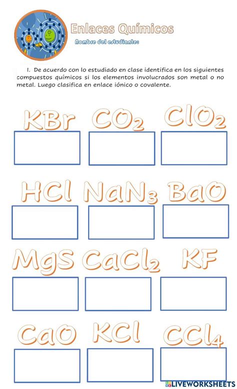 Tipos De Enlace Iónico O Covalente Worksheet In 2023 Chemistry