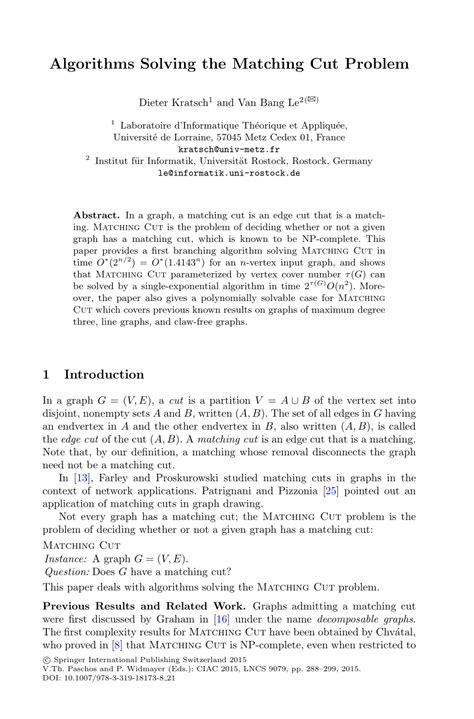 Pdf Algorithms Solving The Matching Cut Problem