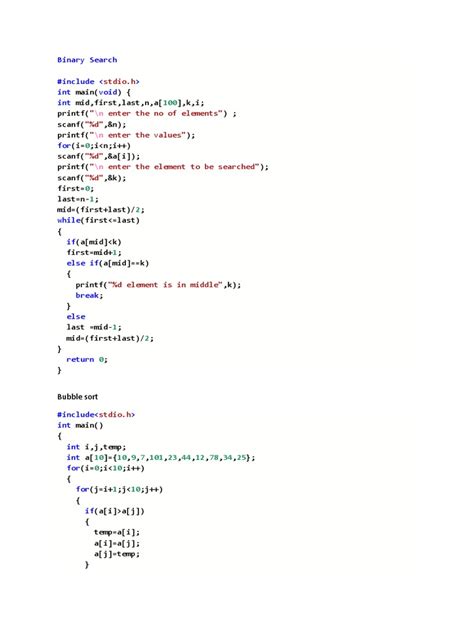 Binary Search Bubble Sort Insertion Sort Pdf