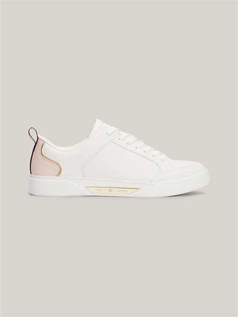 Leren Sneaker Met Metallic Rand Wit Tommy Hilfiger