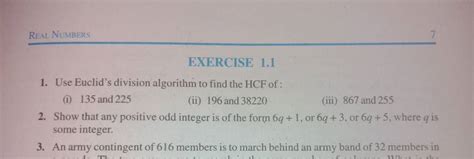 REAL NUMBERS7EXERCISE 1 11 Use Euclid S Division Algorithm To Find Th