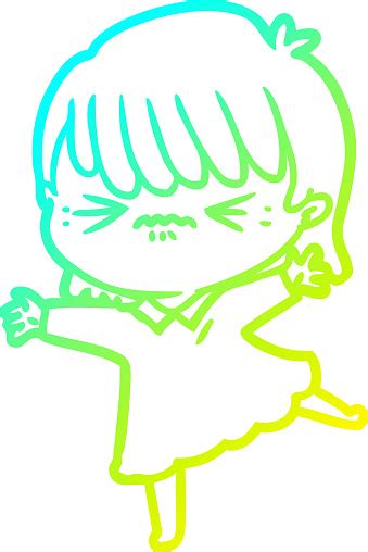 스트레스를 받는 만화 소녀의 차가운 그라데이션 선 그리기 그라데이션에 대한 스톡 벡터 아트 및 기타 이미지 그라데이션 낙서 드로잉 등장인물 Istock