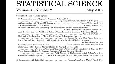 50th Anniversary Of The Cormack Jolly Seber Model Statistical Ecology At Kent