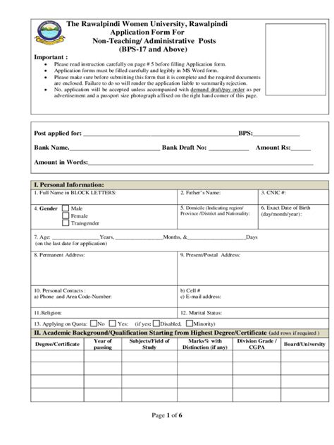 Fillable Online The Rawalpindi Women University Rawalpindi Application