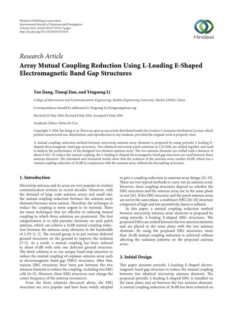 Pdf Array Mutual Coupling Reduction Using L Loading E Shaped