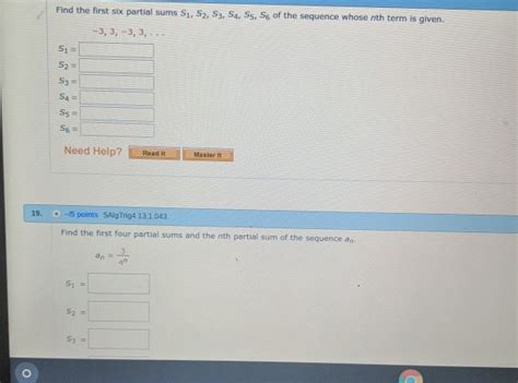 solved find the first six partial sums s1 s2 s3 s4 ss