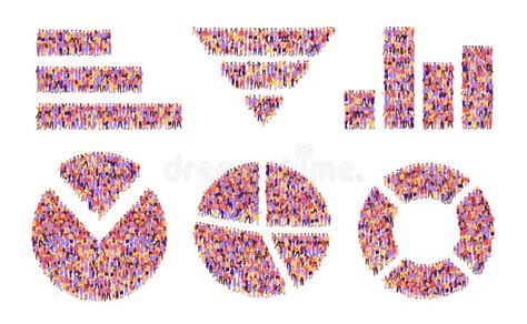 Isometric People Chart Bar And Line Graphs Pie Charts For Demographic Customer Or Community