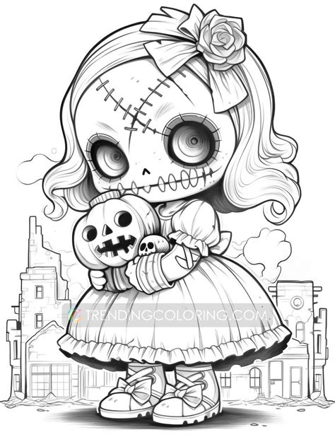 50 Kawaii Creepy Doll Grayscale Coloring Pages Halloween Coloring Grayscale Coloring