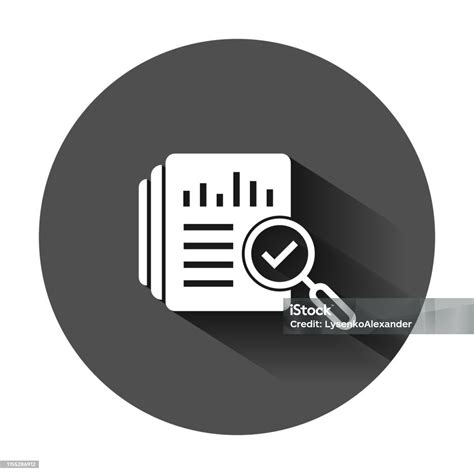 以平面樣式審核文檔圖示結果報告具有長陰影的黑色圓形背景上的向量插圖驗證控制業務概念向量圖形及更多分析圖片 分析 剪裁圖 品質管理