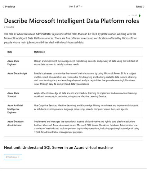 2 Describe Microsoft Intelligent Data Platform Roles Training