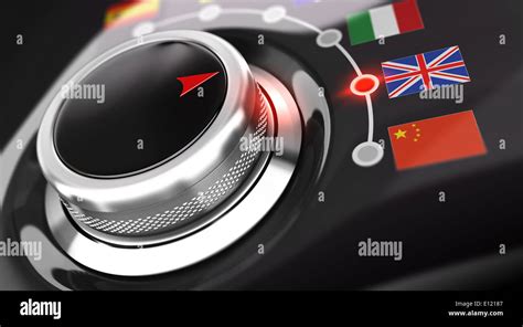 Language Selector Button With Flags Conceptual D Render Image With Depth Of Field Blur Effect