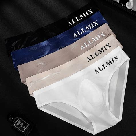Sexy Men Underwear Letter Sports Fitness Clear Ice Silk Bragas
