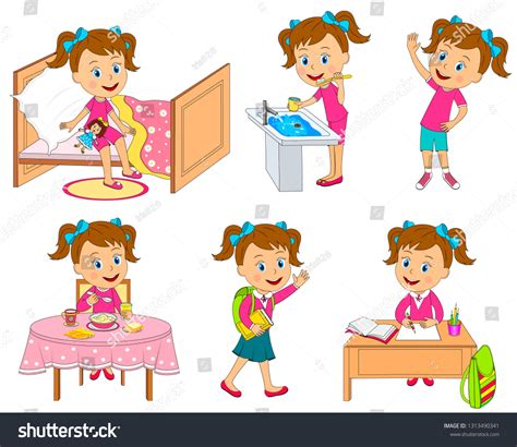 Girl Daily Routine Illustrationvector Stock Vector Royalty Free
