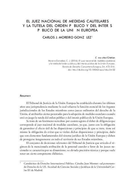 Pdf El Juez Nacional De Medidas Cautelares Y La Tutela Del Orden