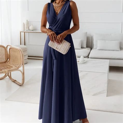Vestido Largo Mujer Escote Cruzado Sin Mangas Elegante Larissa Marrucos