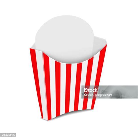 줄무늬 빨간색과 흰색 종이 감자 튀김 상자 고립된 3d 모형 감자 튀김 홀더 마분지 콘테이너 사실적인 모형 패스트 스트리트 푸드