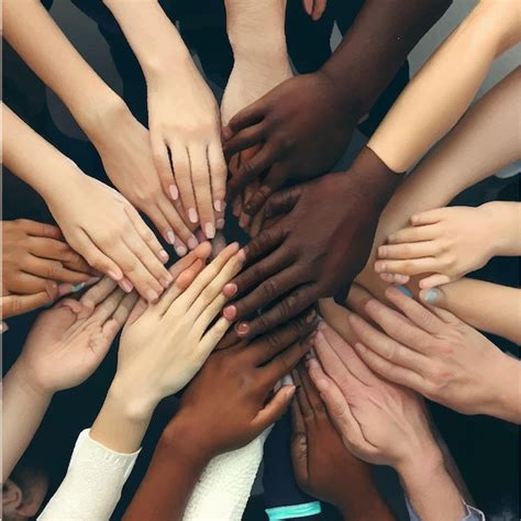 Asociación de diversidad como manos del corazón en un grupo de personas
