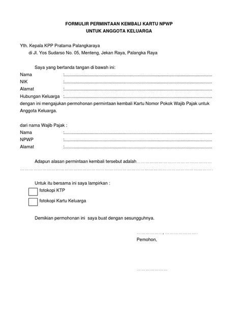 Formulir Npwp Keluarga Pdf