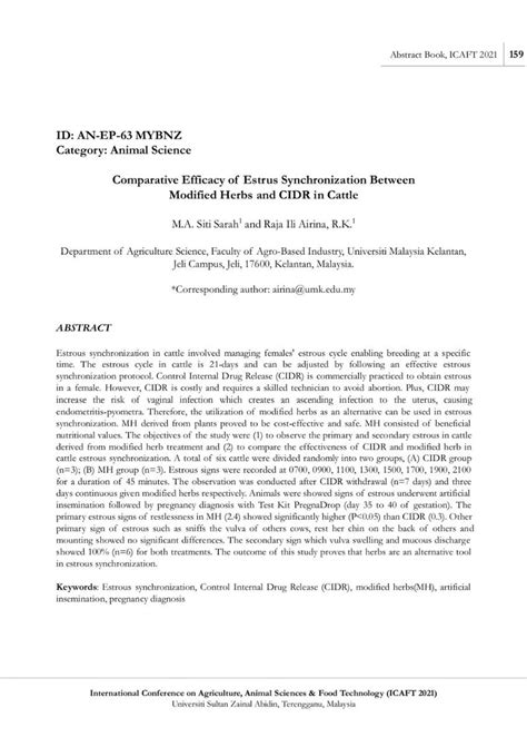Pdf Comparative Efficacy Of Estrus Synchronization Between Modified Herbs And Cidr In Cattle