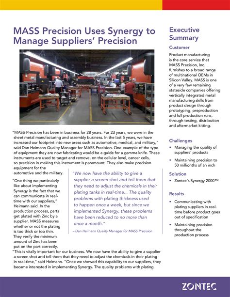 Mass Precision Uses Synergy To Manage Suppliers Precision