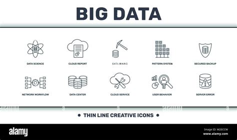 Big Data Set Icons Collection Includes Simple Elements Such As Data Science Cloud Report Data