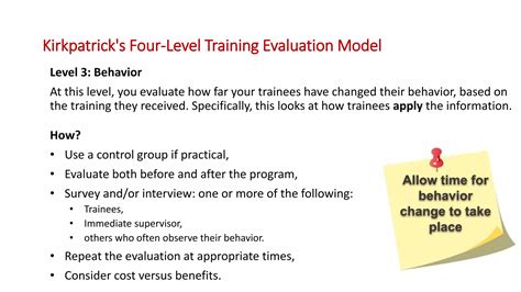 Kirkpatricks Four Level Training Evaluation Model Pptx