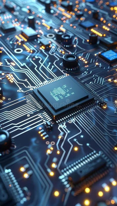 97 Nano Microscopic View Of Electronic Microchip Circuit Board Render 3d Stock Illustration
