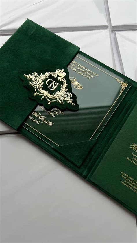 Velvet Pocket Wedding Invitation Suite Customizable Acrylic Trifold