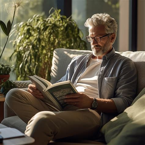 Premium Ai Image Photo Of A Man Reading A Book While Sitting On The Sofa