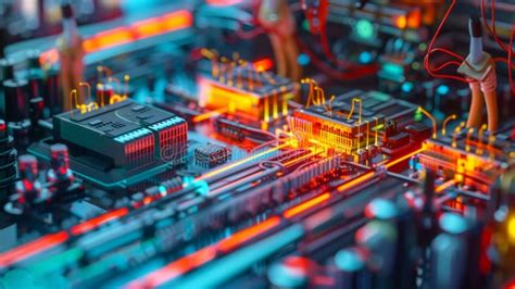 An Assembly Line Of Workers Carefully Attaching Colorful Cables To A