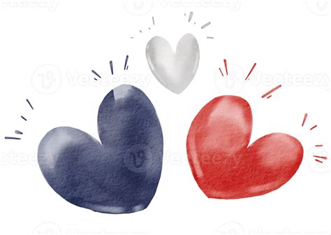 Hand Draw Heart Shape USA Flag Watercolor Brush Paint Isolate On Png
