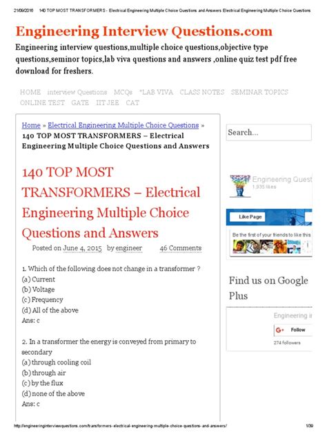 140 Top Most Transformers Electrical Engineering Multiple Choice