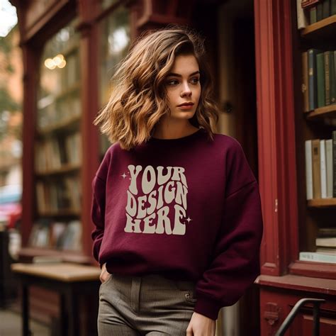 Gildan Maroon 18000 Mockup Gildan Sweater Mock Up Oversized