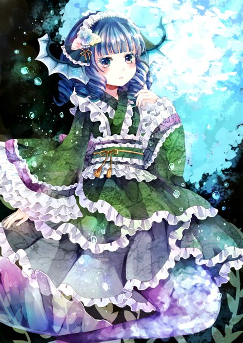 Safebooru 1girl Blue Eyes Blue Hair Bubble Drill Hair Frilled Kimono