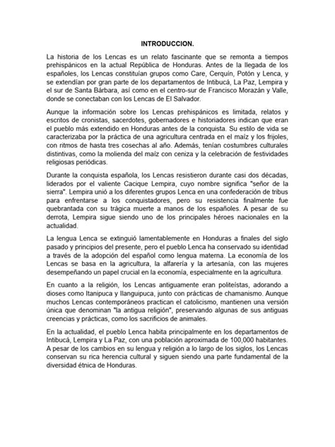 Historia Y Cultura De Los Lencas Pdf Honduras