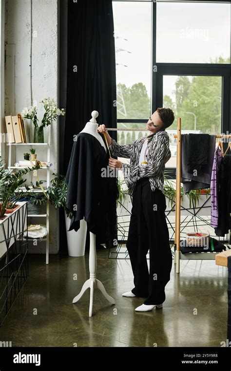 A Creative Gender Fluid Designer Meticulously Shapes Fabric On A Dress