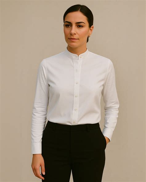 White Mandarin Collar Shirt With Black Trousers Sumissura
