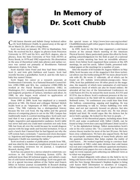 In Memory Of Dr Scott Chubb Infinite Energy Magazine
