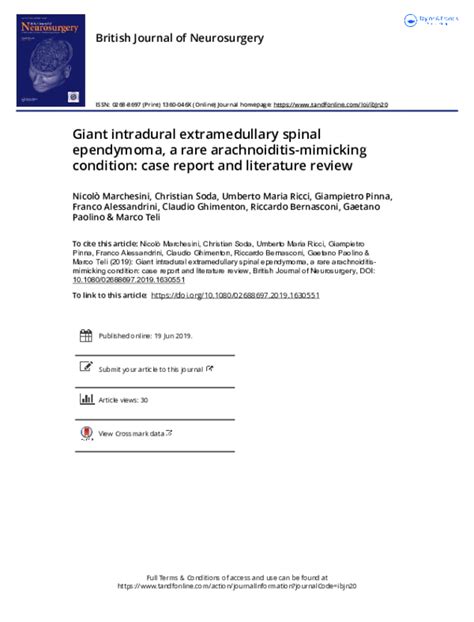 Pdf Giant Intradural Extramedullary Spinal Ependymoma A Rare