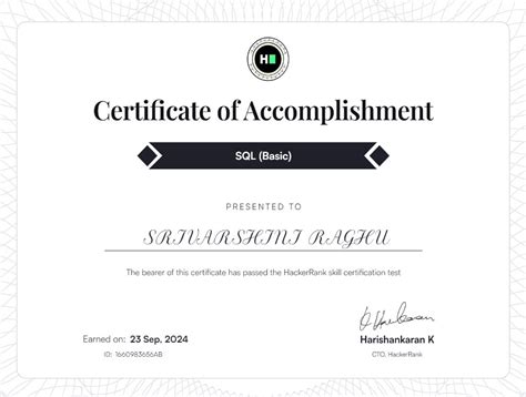 Srivarshini Raghu On Linkedin Sql Datascience Hackerrank